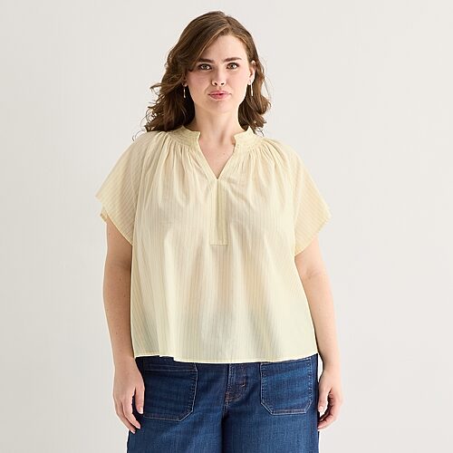 Click here for a.n.a Womens Plus Split Crew Neck Short Sleeve Blo... prices