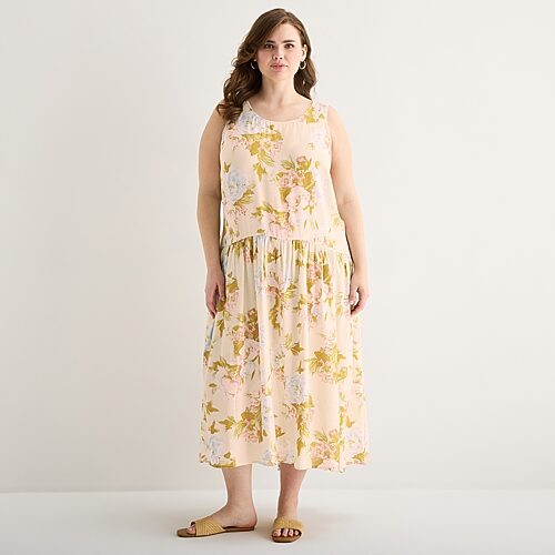 Click here for a.n.a Womens Plus Sleeveless Round Neck Floral Mid... prices