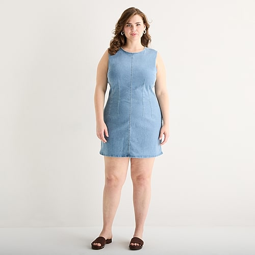 Click here for a.n.a Womens Plus Round Neck Sleeveless Sheath Dre... prices