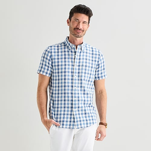 Click here for St. Johns Bay Texture Gingham Mens Short Sleeve Cl... prices