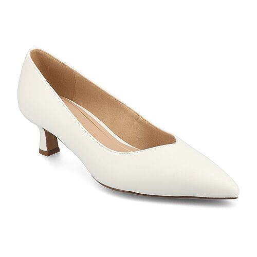 Journee Collection Womens Pammie Pointed Toe Kitten Heel Dress Pumps - White