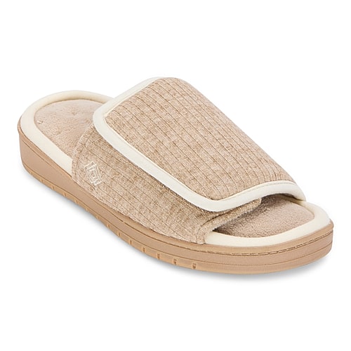 Isotoner Sweater Knit Adjustable Womens Slip-On Slippers  7.5-8  White