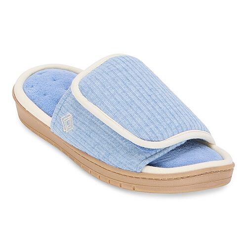Isotoner Sweater Knit Adjustable Womens Slip-On Slippers  6.5-7  Blue