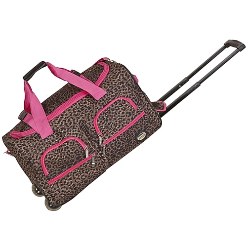 Rockland 22 Carry-On Rolling Duffle Bag - Leopard with Pink Trim