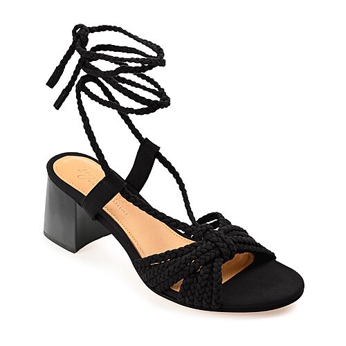 Journee Signature Womens Railee Braided Block Heel Sandals - Black