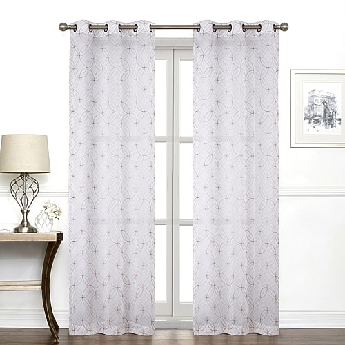 Regal Home Perth Geometric Embroidery Grommet Top Sheer Set of 2 Curtain Panel  One Size  Beige