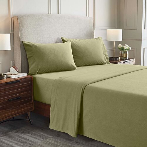 SUPERIOR Solid Cotton Flannel Warm Winter Deep Pocket Sheet Set  One Size  Green