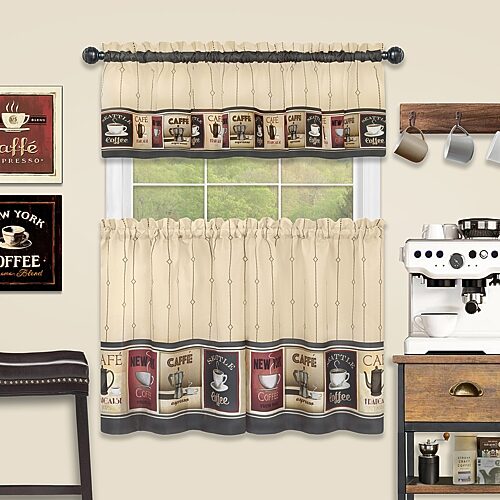 Achim Cozy Cafe 3-pc. Rod Pocket Kitchen Curtains & Drapes Window Set  One Size  Multiple Colors