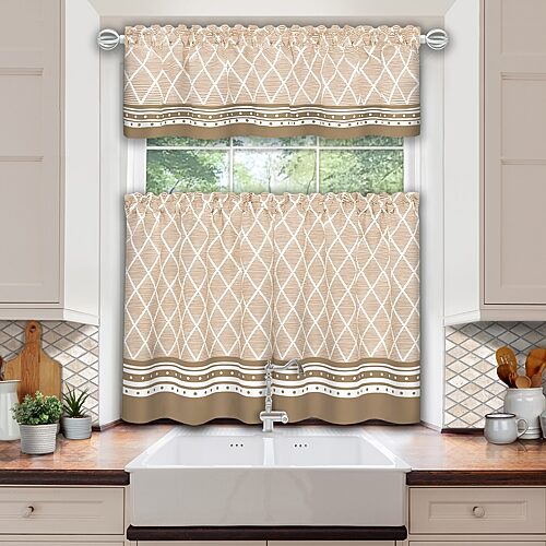 Achim Boho 3-pc. Rod Pocket Kitchen Curtains & Drapes Window Set  One Size  Brown