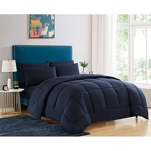 Sweet Home Collection Luxury All Season Solid 7-Piece Comforter Set  California King - Navy