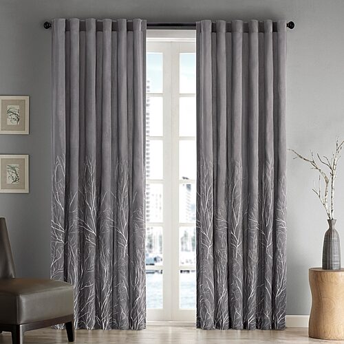 Madison Park Andora Botanical Embroidered Curtain Panel  Single Curtain with Privacy Lining for Bedroom and Living Room  84 inch length Single Curtain