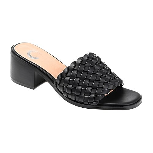 Journee Collection Womens Fylicia Woven Block Heel Slide Sandals - Black
