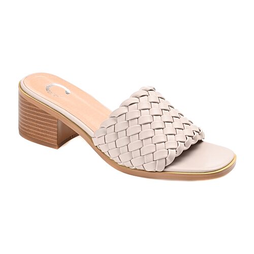 Journee Collection Womens Fylicia Woven Block Heel Slide Sandals - Gray