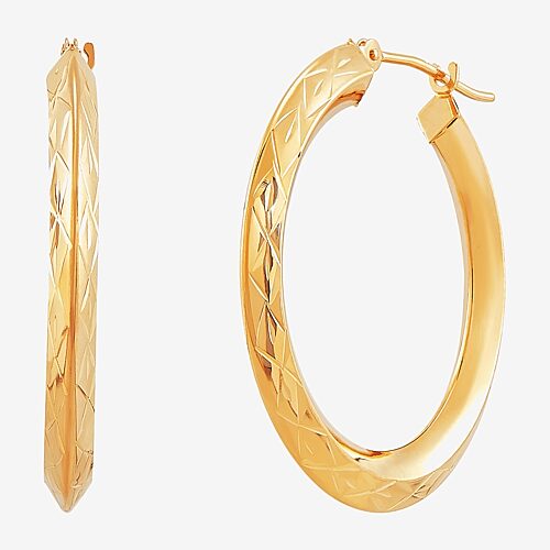 14K Gold Star-Cut Hoop Earrings  One Size  Yellow