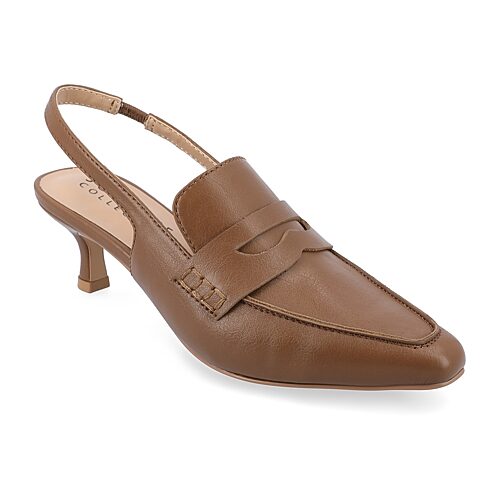 Journee Collection Womens Amory Tailored Kitten Heel Slingback Pumps - Brown