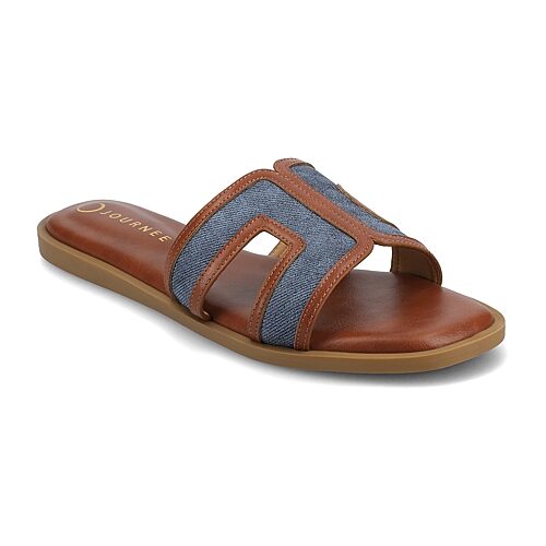 Journee Collection Womens Primah H Band Medium and Wide Width Slip On Flat Sandals - Denim