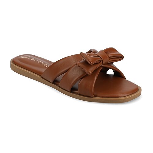 Journee Collection Womens Prylin Bow Slide Flat Sandals - Cognac