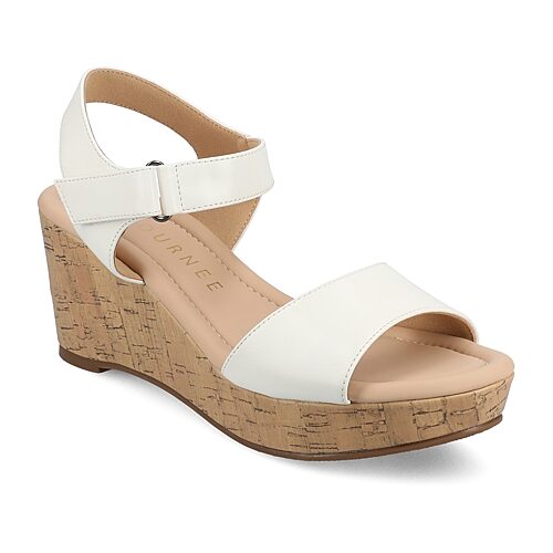 Journee Collection Womens Ranae Ankle Strap Platform Cork Wedge Sandals - White