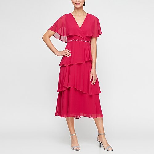 Click here for S. L. Fashions Womens Midi V Neck Short Sleeve Flu... prices