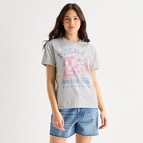 Click here for Mickey Soccer Boyfriend Tee Womens Juniors Crew Ne... prices