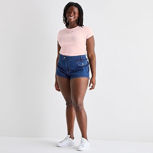 Click here for Arizona Womens 2 1/2 Low Rise Juniors Micro Denim... prices