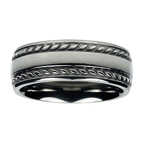 Click here for Mens 8mm Titanium Rope-Border Wedding Band  8  Whi... prices