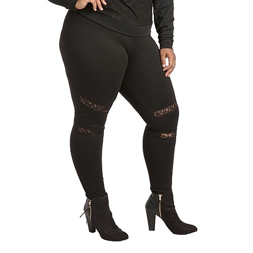 Click here for Womens Plus Size Curvy-Fit Lace Inset Pull-On Pont... prices