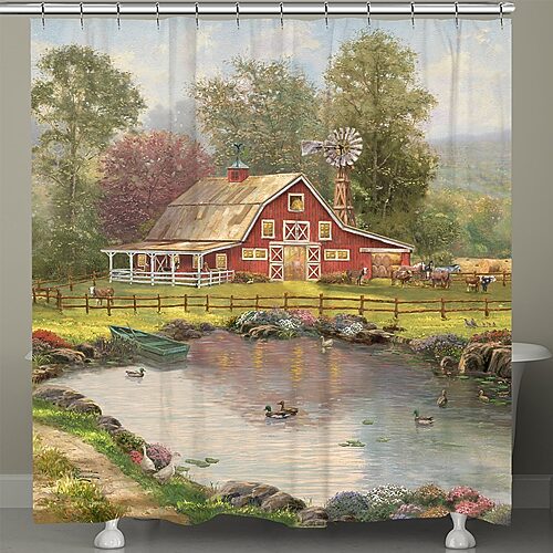 Click here for Thomas Kinkade Red Barn Retreat Shower Curtain  On... prices