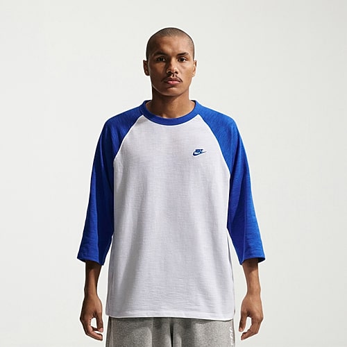 Nike Mens Sportswear Club Three Quarter-Sleeve Raglan Top in Game Royal/White/Game Royal Size: Medium