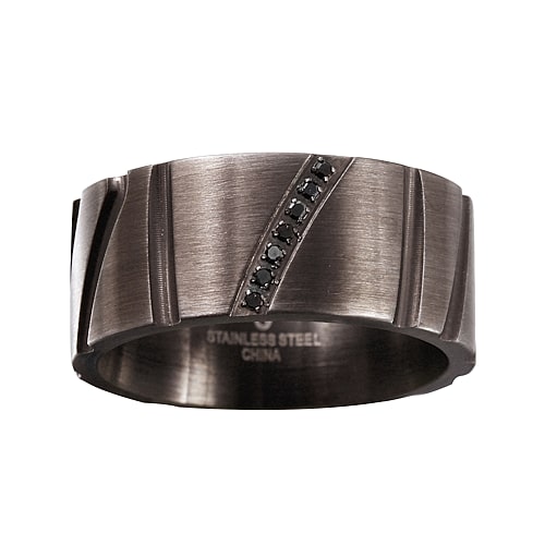 Click here for Mens Diamond-Accent Black Stainless Steel 10mm Wed... prices