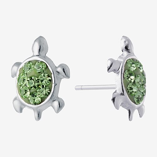 Click here for Green Crystal Pave Turtle Stud Earrings in Sterlin... prices