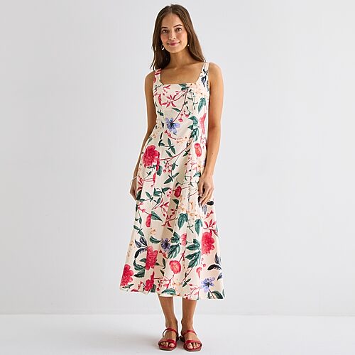 Click here for Melonie T Womens Midi Square Neck Sleeveless Flora... prices