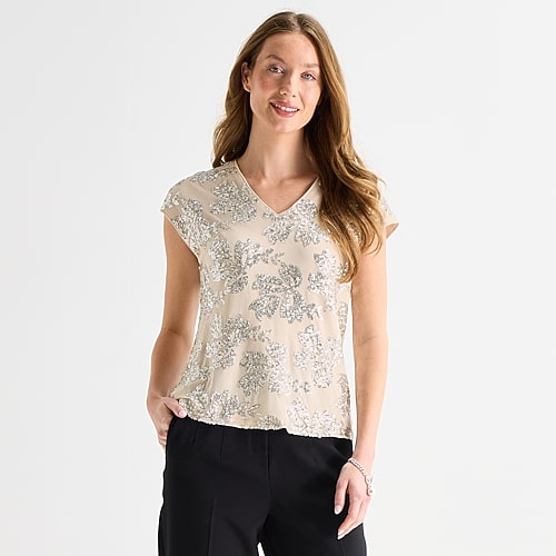 Click here for Msk Womens V-Neck Short-Sleeve Top - Silver prices