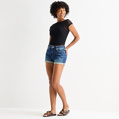 Click here for Arizona Womens 2 1/2 High Rise Juniors Denim Short... prices