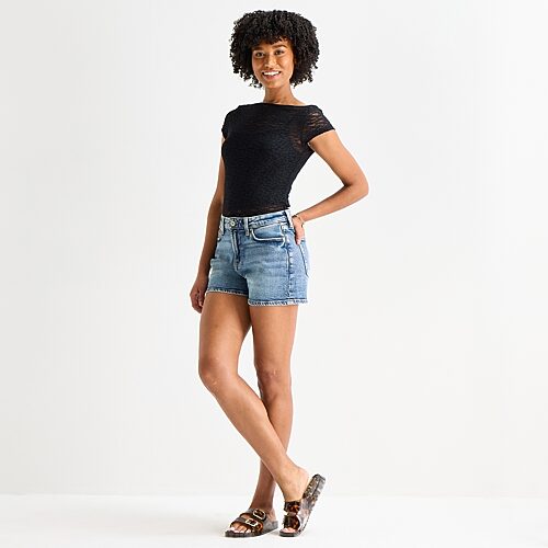 Click here for Arizona Womens 3 1/2 High Rise Juniors Denim Short... prices