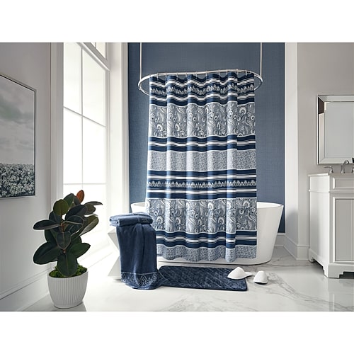Click here for Broadhaven Paisley Stripe Blue Shower Curtain  One... prices