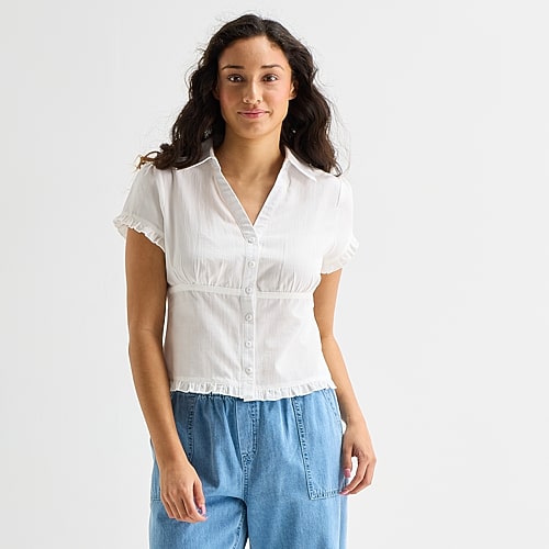 Click here for Forever 21 Womens Juniors Short Sleeve Button-Down... prices