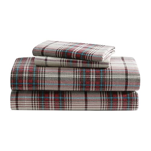 Eddie Bauer Printed Cotton Flannel 4-Pc. Sheet Set  Queen - Montlake Medium Red