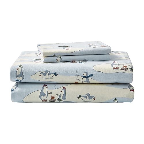 Eddie Bauer Printed Cotton Flannel 3-Pc. Sheet Set  Twin - Skating Penguins