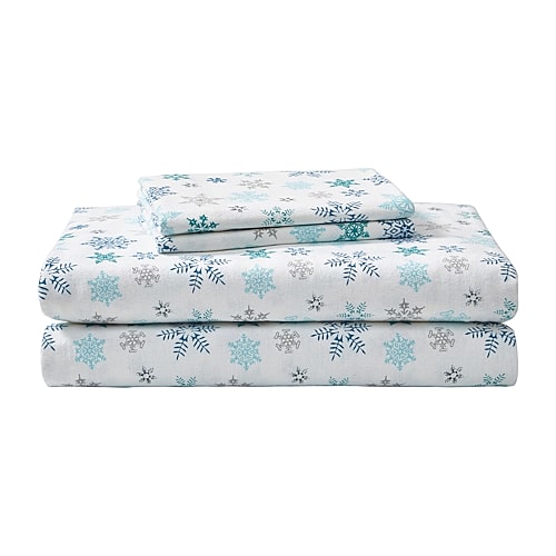 Eddie Bauer Printed Cotton Flannel 4-Pc. Sheet Set  Queen - Snowflake