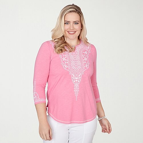 Click here for Alfred Dunner Womens Split Crew Neck 3/4 Sleeve T-... prices