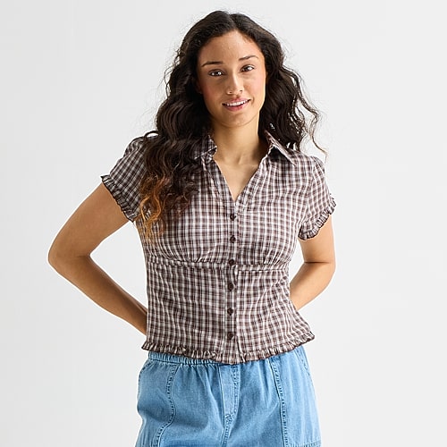Click here for Forever 21 Womens Juniors Short Sleeve Button-Down... prices