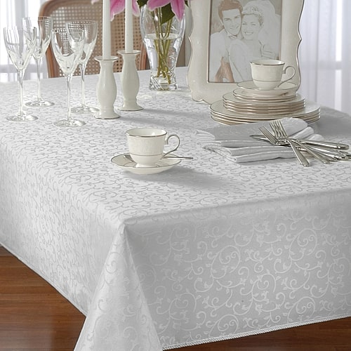 Click here for Lenox Opal Innocence 60 x 140 Oblong Tablecloth -... prices