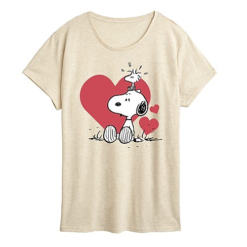 Click here for Snoopy And Woodstock Heart Womens Scoop Neck Short... prices