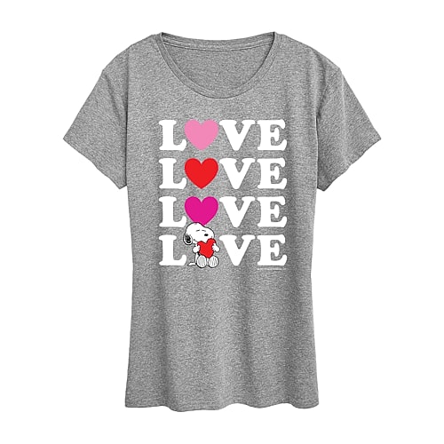 Click here for Snoopy Love Stacked Womens Crew Neck Short Sleeve... prices