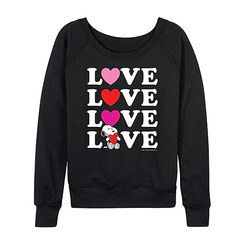 Click here for Peanuts Snoopy Love Stacked Womens Boat Neck Long... prices