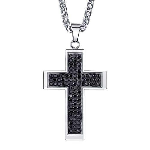 Click here for Mens Stainless Steel & Black Cubic Zirconia Cross... prices