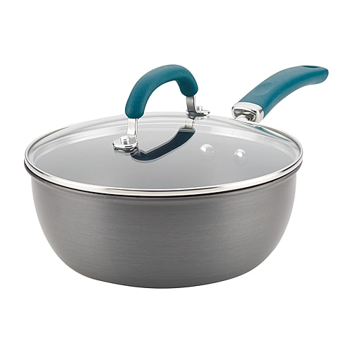 Rachael Ray Create Delicious Aluminum Nonstick Everything Pan  3 Qt. - Gray With Teal Handles