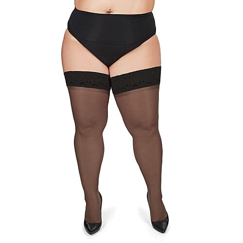 Click here for MeMoi Plus Size Curvy Silky-Sheer Lace-Top Thigh-H... prices