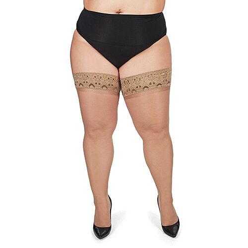 Click here for MeMoi Plus Size Curvy Silky-Sheer Lace-Top Thigh-H... prices
